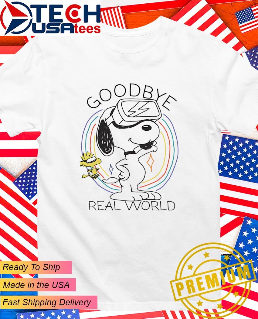 Snoopy and Woodstock wearing VR goggles Goodbye Real World shirt ...